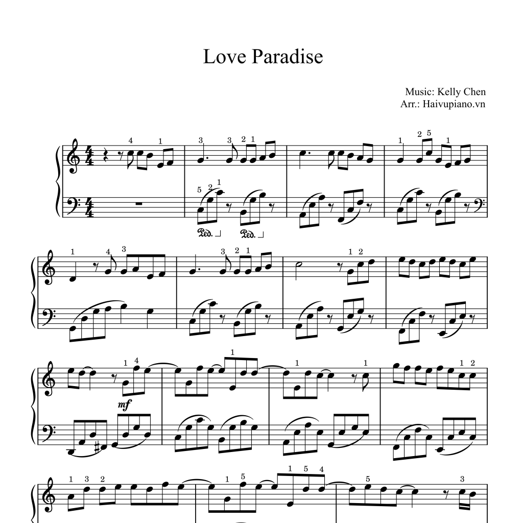 Love Paradise Piano Sheet- Kelly Chen - Piano Biên Hòa